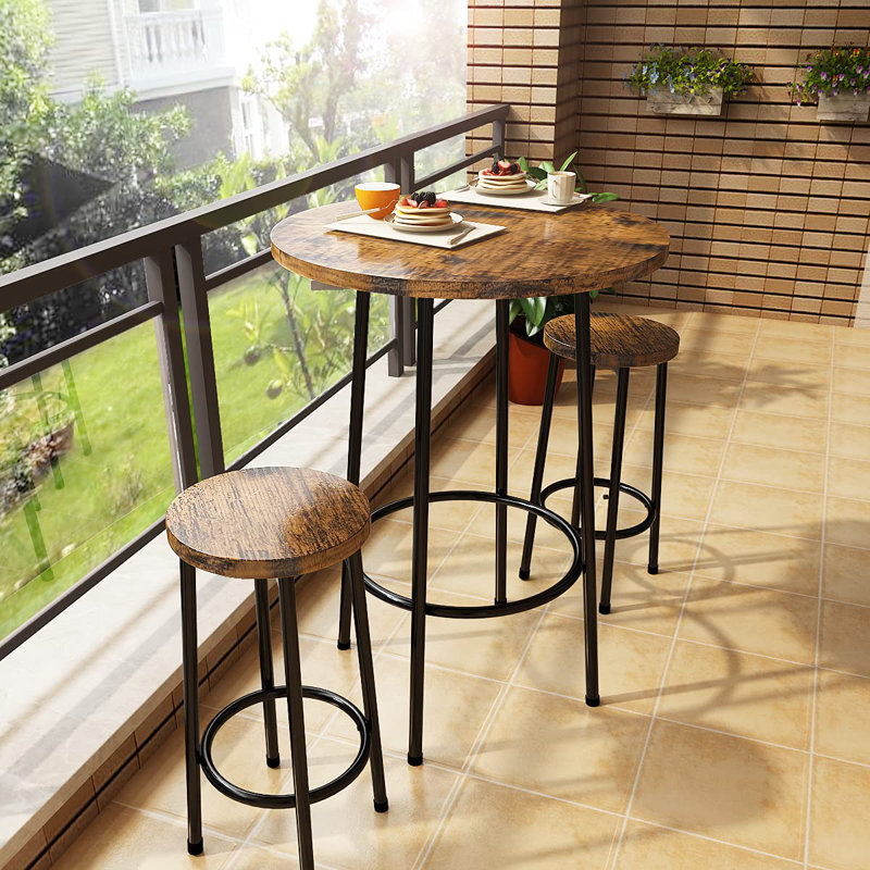 17 Stories 3 Piece Bar Table Set Modern Round Bar Table And Stools For 2 People Kitchen Counter Height Wood Top Bistro Easy Assembly Breakfast Nook Living Room Small Space Dining Room